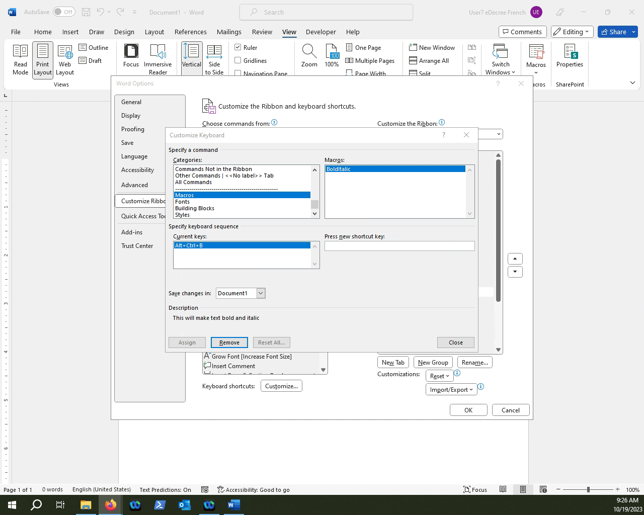 How can I map/change a macro hotkey in Microsoft Word?